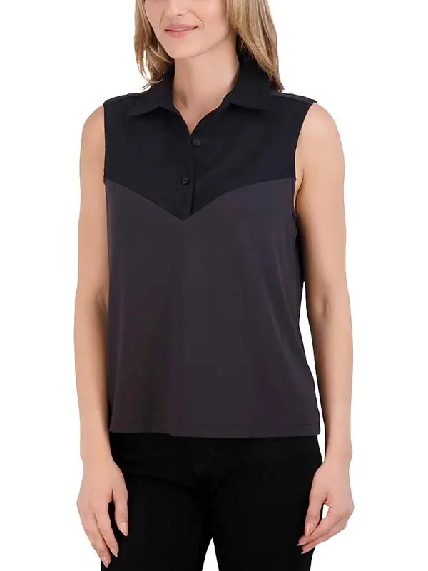 Foxcroft Ricki Mixed Media Top - Black