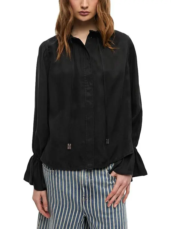 GANNI Fluid Tie Shirt - Black
