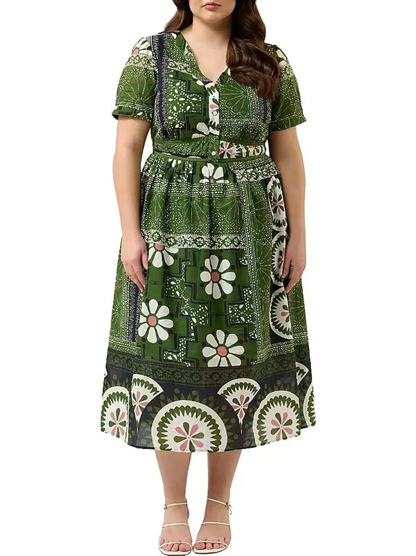 ESTELLE Printed Midi Dress - Green Tile