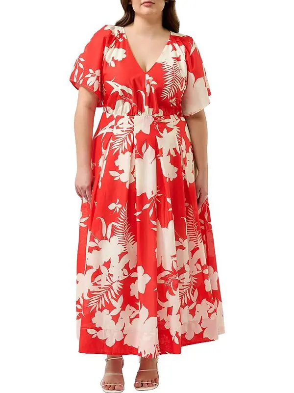 ESTELLE Solstice Pleated Maxi Dress - Red Cream