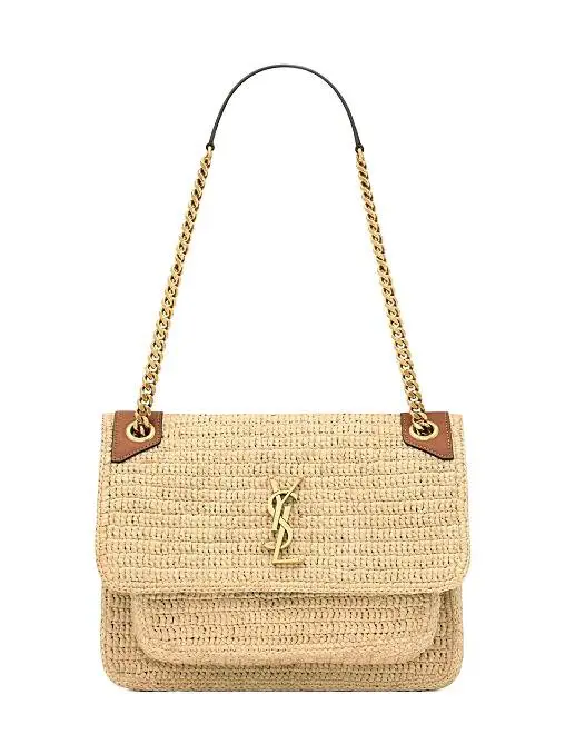 Saint Laurent Niki Medium Handbag - Natural/brick Raffia
