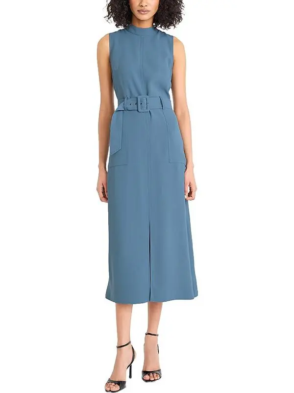LUXELY Belted Midi Dress - Blue Stone