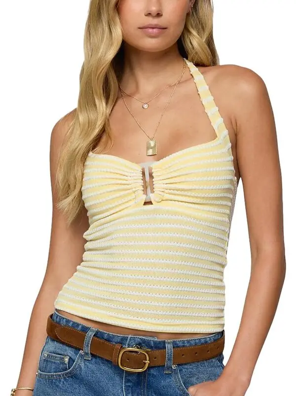 EDIKTED Textured Striped Halter Top - Yellow