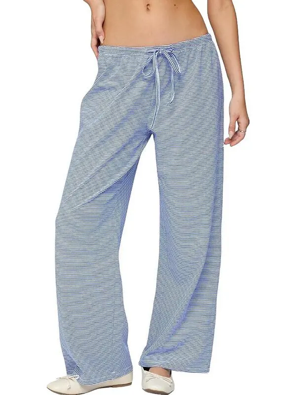 EDIKTED Olivia Striped Loose Fit Pants - Blue And White
