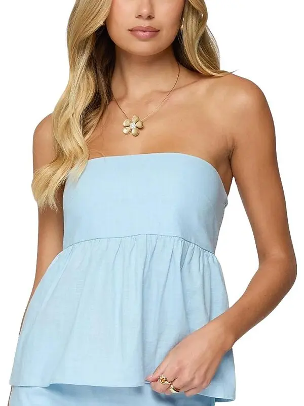 EDIKTED Avalai Linen Look Strapless Babydoll Top - Light Blue