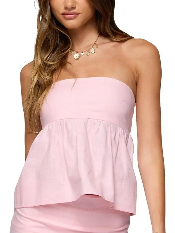 EDIKTED Avalai Linen Look Strapless Babydoll Top - Light-pink