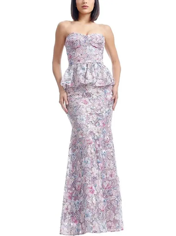 Dress The Population Scarlett Embellished Peplum Gown - Dusty Lavender