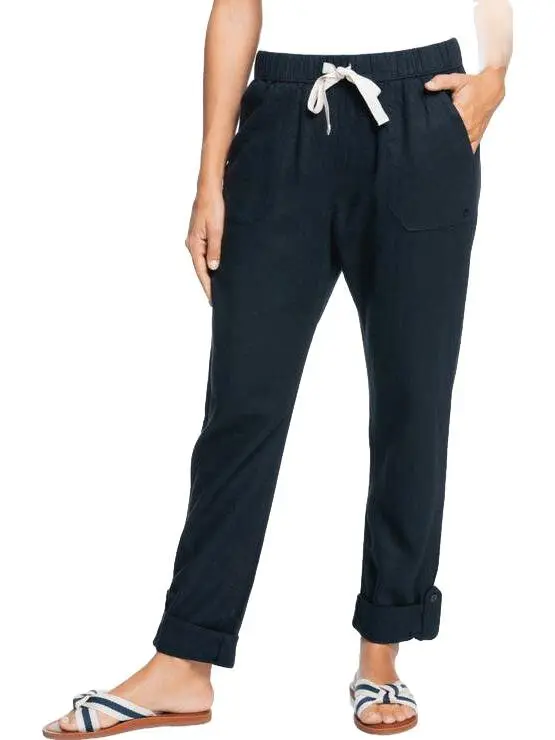 Roxy Tie Waist Linen Blend Pants - Anthracite Solid