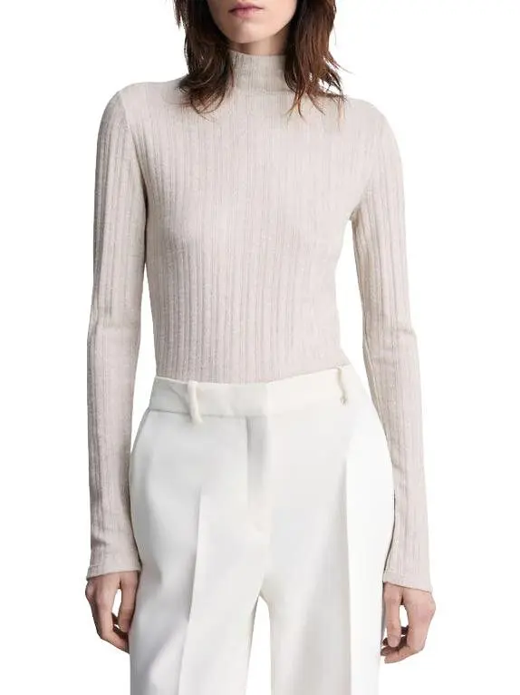 Mango Mock Neck Long Sleeve Rib Top - Light/pastel Grey