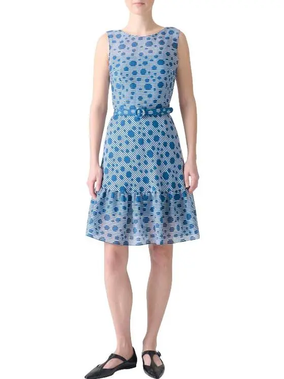 Akris Stripe Dot Seersucker Dress - Cream-medium Blue