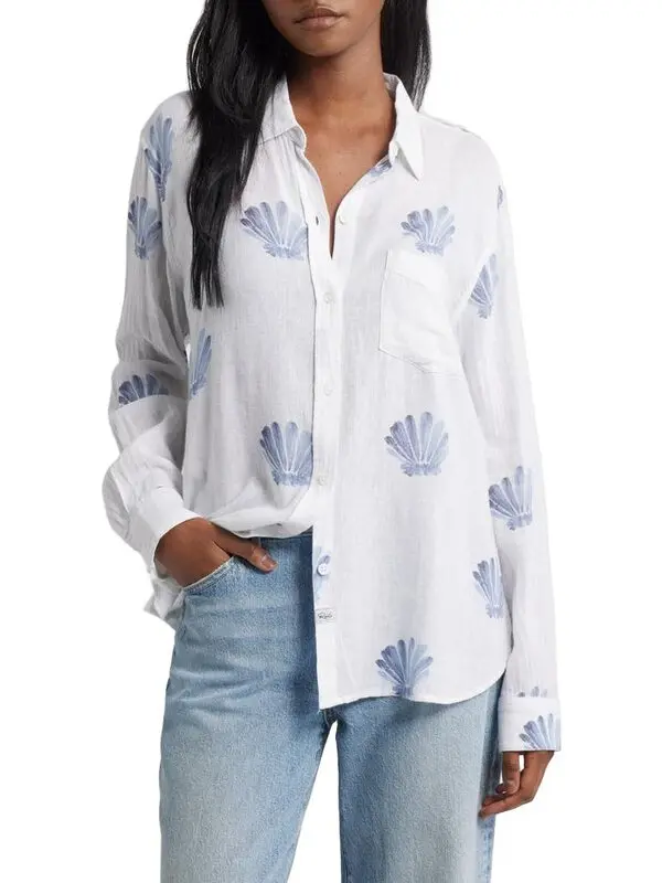 Rails Charli Seashell Print Linen Blend Shirt - Blue Seashells