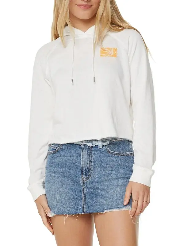 Roxy Graphic Cropped Fleece Hoodie - Snow White Sea Glass