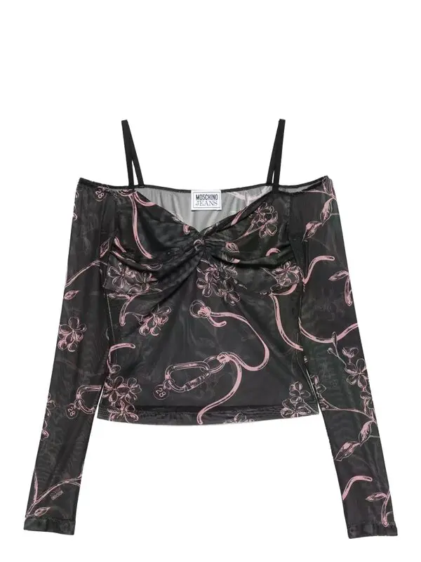 Moschino Floral-print Tulle Blouse - Black