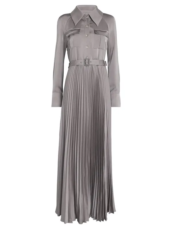 SELF-PORTRAIT Pleated Shirt Maxi Dress - Grey