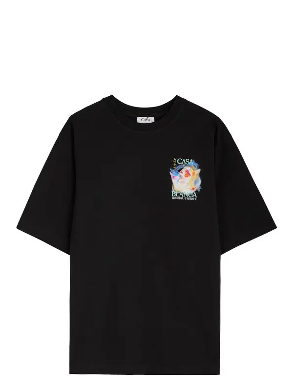 Casablanca Galactic Connection Printed Cotton T-shirt - Black