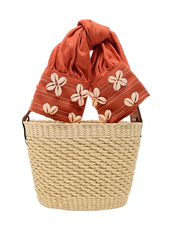 SENSI STUDIO Mini Straw Basket Bag With Shell Detailing - Terracotta