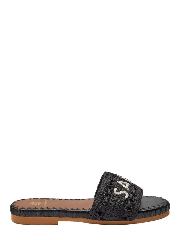 DE SIENA Embroidered Raffia Sliders - Black