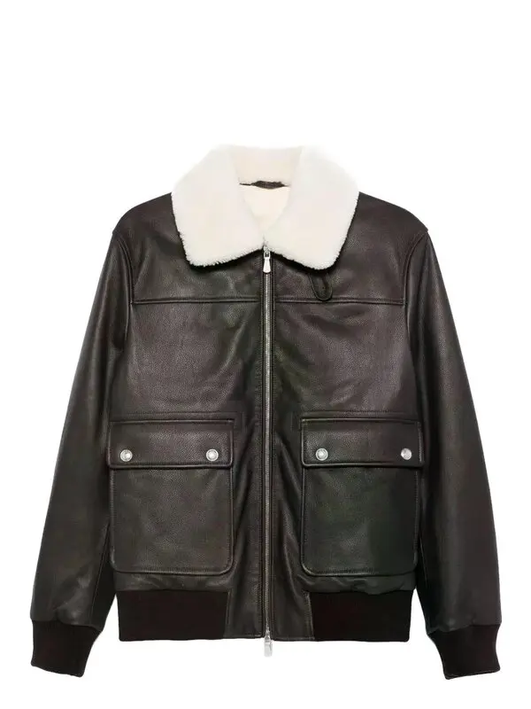 Eleventy Shearling Bomber Jacket - Brown