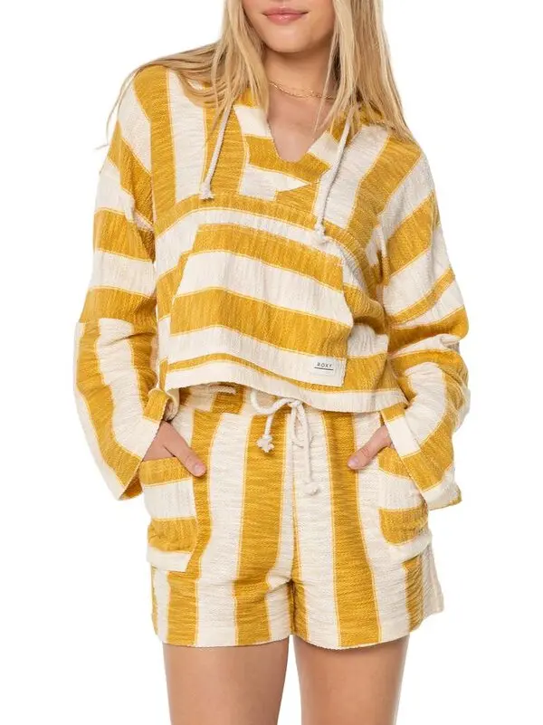 Roxy Striped Hooded Sweatshirt - Amber Gold Jungle Beach Stripe