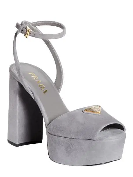 Prada Logo Platform Sandal - Ghiaia