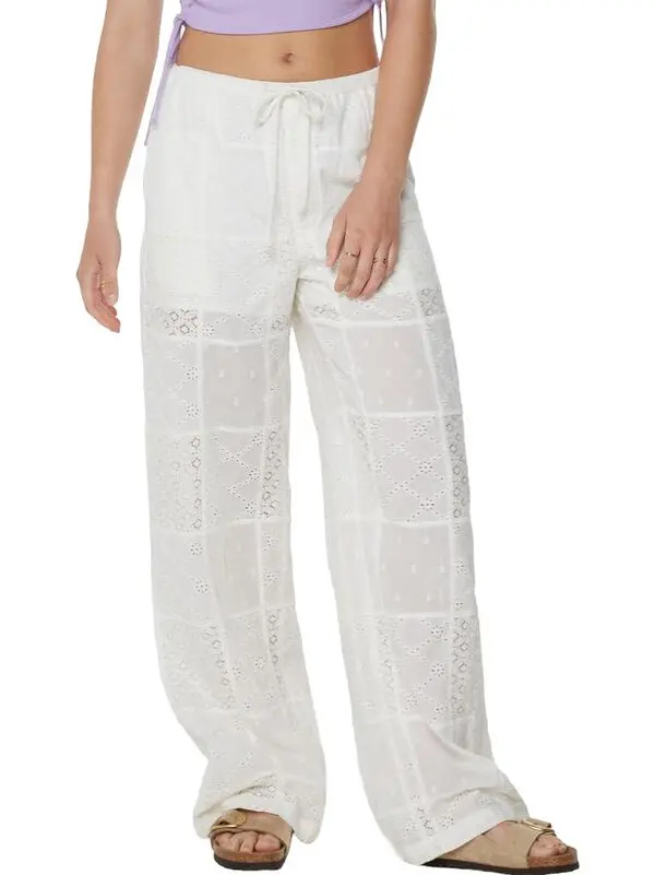 Roxy Eyelet Wide Leg Pants - Snow White Solid