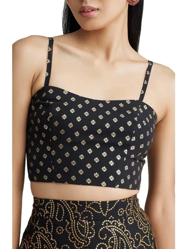 HOLICHIC Eva Brocade Silk Crop Top - Black