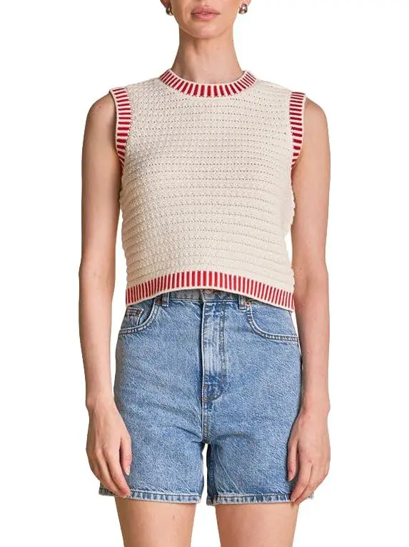 Endless Rose Ribbed Border Sweater Tank - Cream/ Red