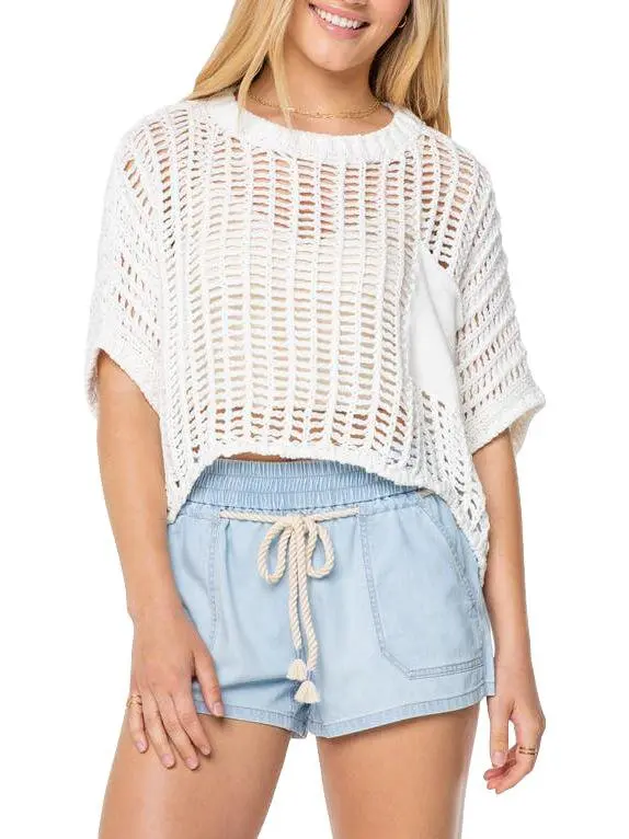 Roxy Open Stitch Crop Sweater - Egret Solid