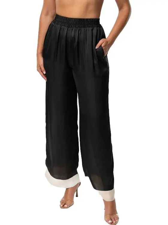 JLUXLABEL Jet Set Satin Wide Leg Pants - Black