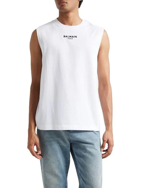 Balmain Embroidered Logo Tank - Gab White/ Black