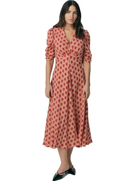 GHOST LONDON Madi Crepe Floral Midi Dress - Red Floral