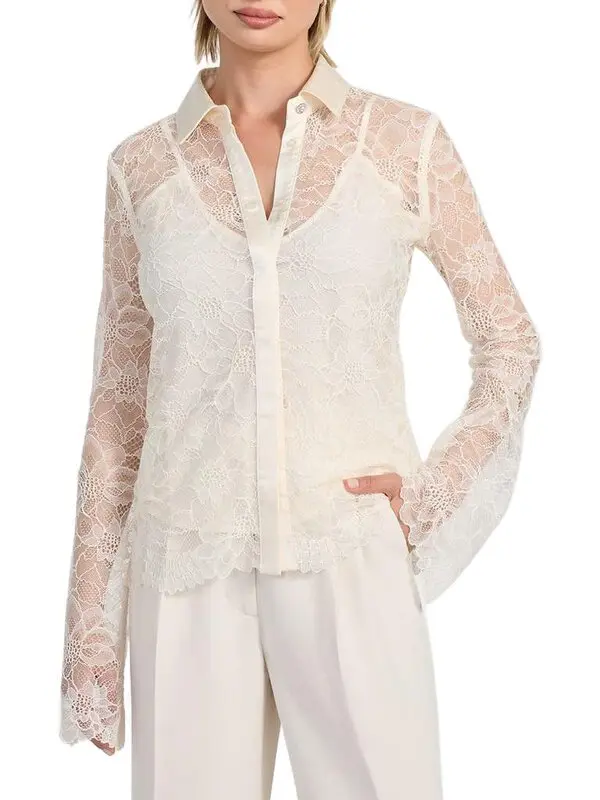 Guess Antoinette Bell Sleeve Lace Button-up Shirt - Cream White