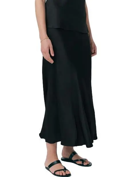 GHOST LONDON Luna Satin Slip Midi Skirt - Black
