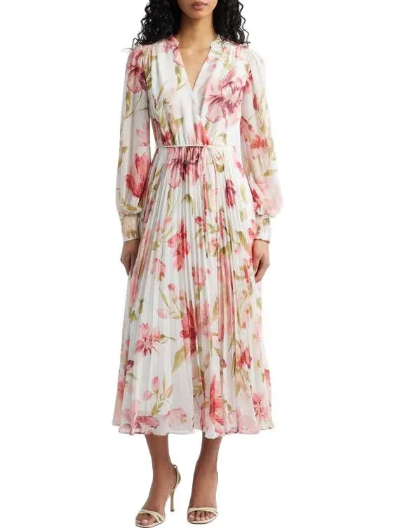 EVER NEW Saskia Long Sleeve Faux Wrap Dress - Blush Lyell Floral