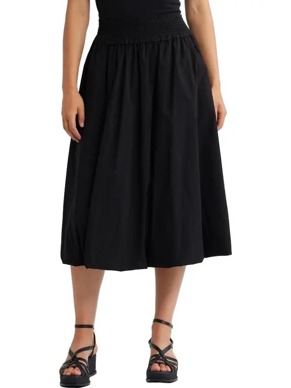 Wit & Wisdom Smocked Waist Bubble Hem Midi Skirt - Black