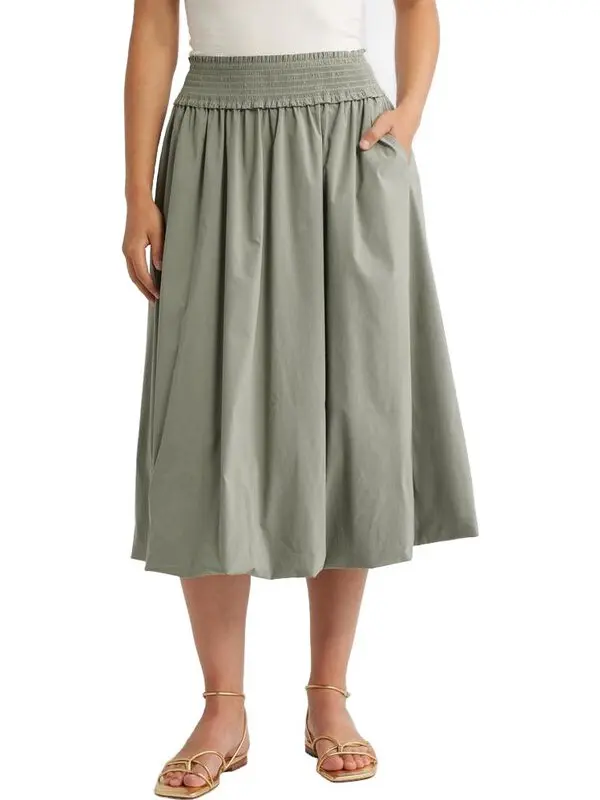 Wit & Wisdom Smocked Waist Bubble Hem Midi Skirt - Deep Seagrass