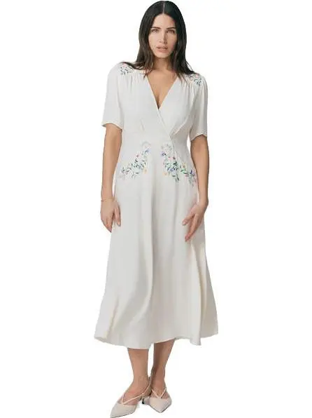 GHOST LONDON Maeva Embroidered Crepe Midi Tea Dress - Ivory