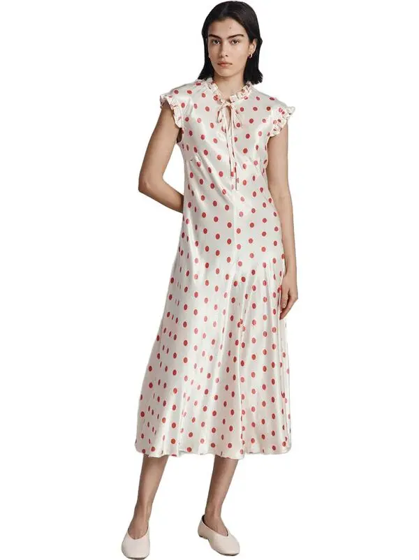 GHOST LONDON Cicely Polka Dot Satin Midi Dress - Ivory Polka Dot