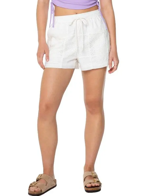 Roxy Cotton Eyelet Drawstring Shorts - Snow White Solid