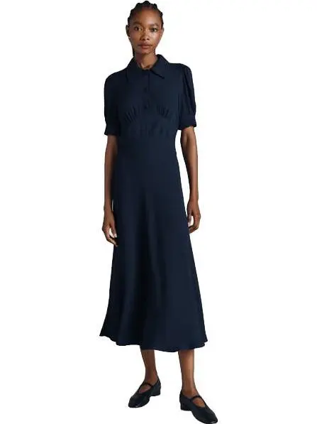 GHOST LONDON Wilma Crepe Midi Tea Dress - Navy