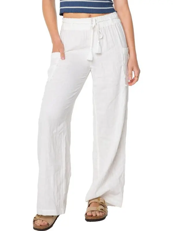 Roxy Wide-leg Cotton Pants - Snow White Solid
