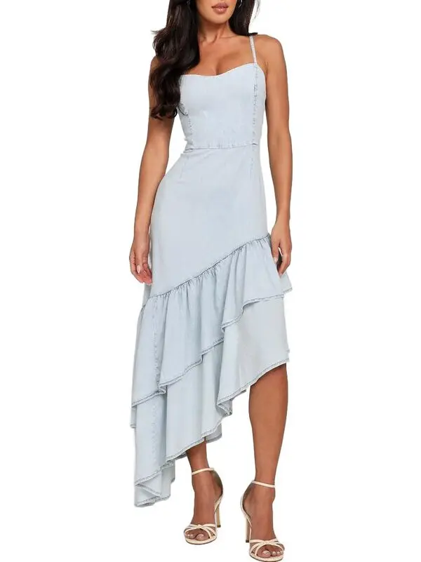 Guess Jalyn Tiered Asymmetric Hem Denim Dress - Whimsy Blue
