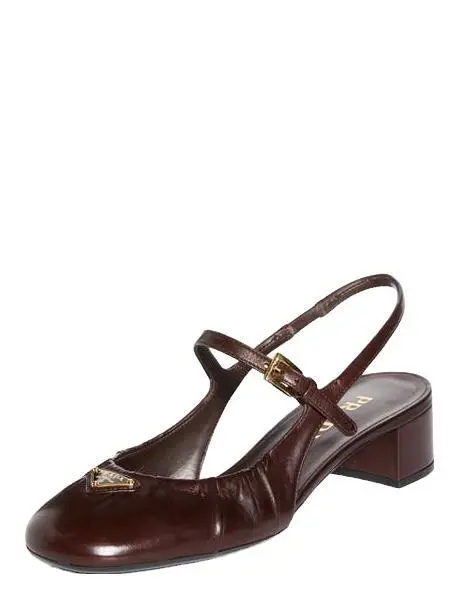 Prada Ruched Mary Jane Slingback Pumps - Moro