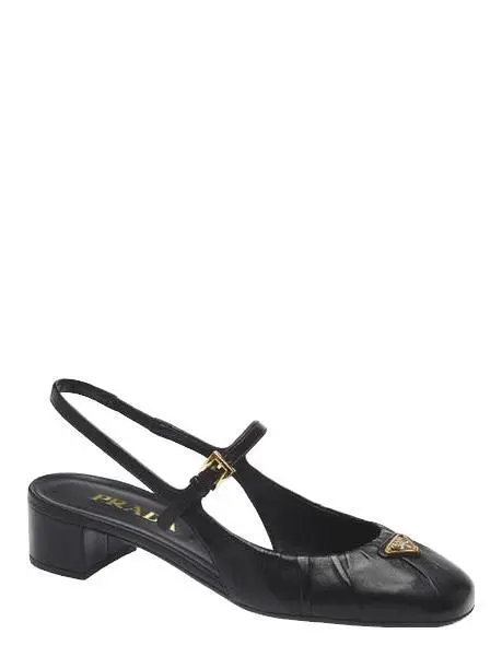 Prada Ruched Mary Jane Slingback Pumps - Nero