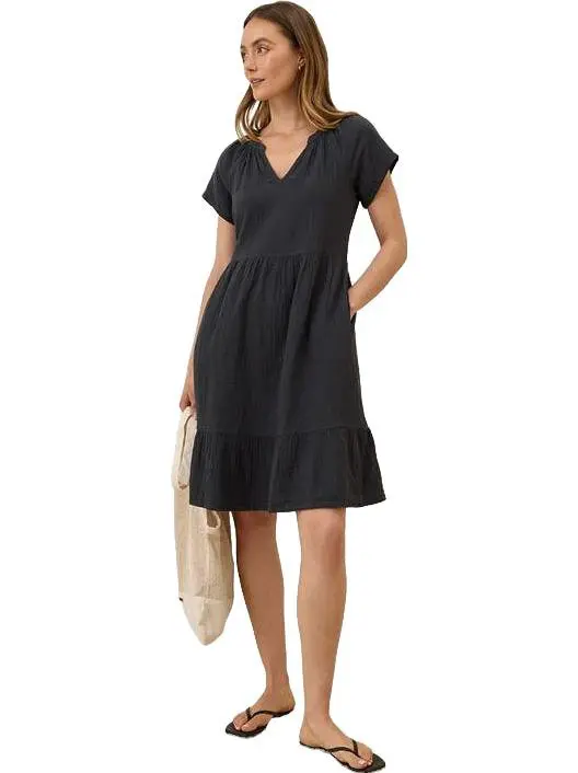 PACT Organic Cotton Coastal Double Gauze Breezy Dress - Black