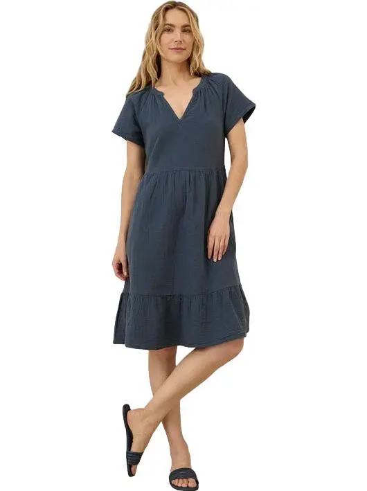 PACT Organic Cotton Coastal Double Gauze Breezy Dress - French Navy
