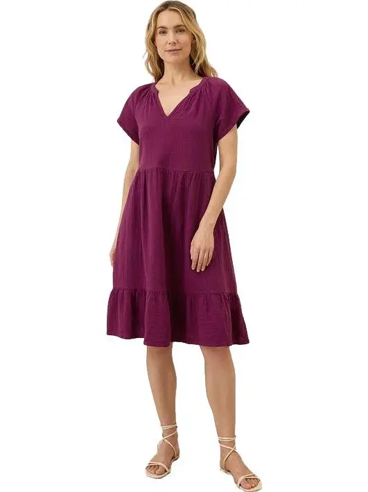 PACT Organic Cotton Coastal Double Gauze Breezy Dress - Sangria