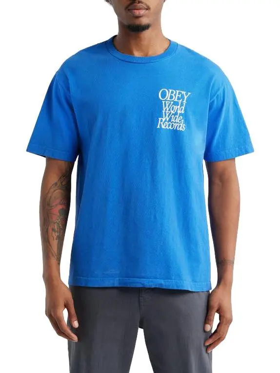 Obey Worldwide Records Graphic T-shirt - Pigment Electric Indigo