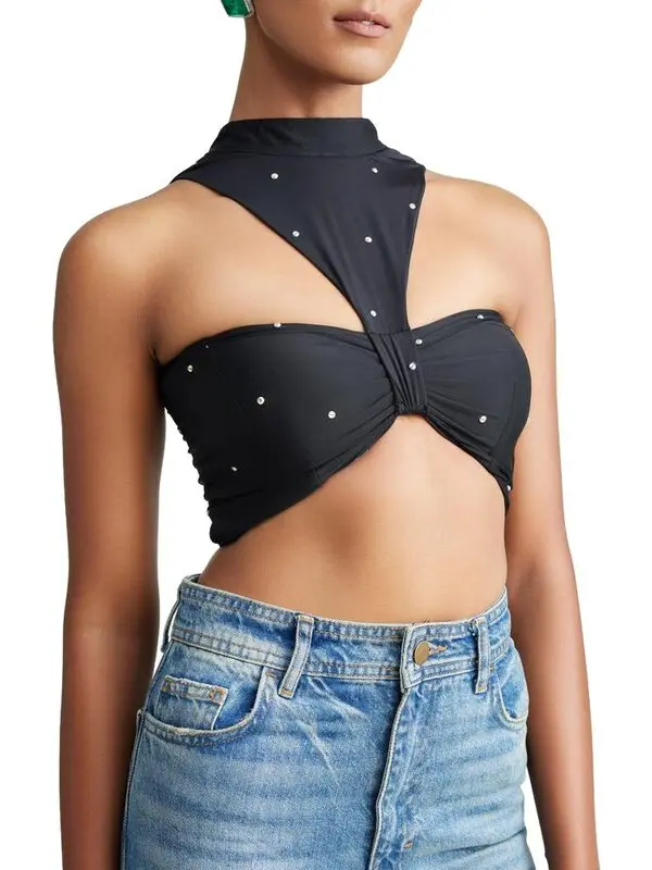 HOLICHIC Sequin Cutout Crop Top - Black