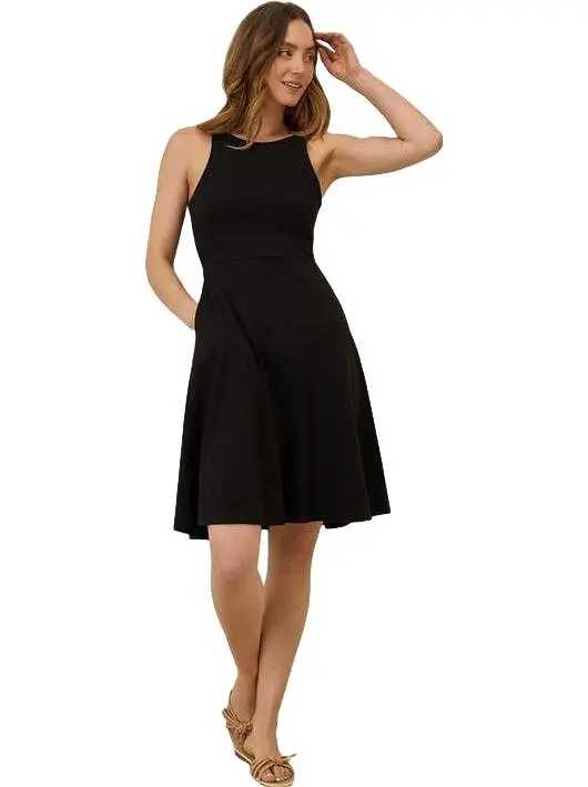 PACT Organic Cotton Fit & Flare Twist Back Dress - Black